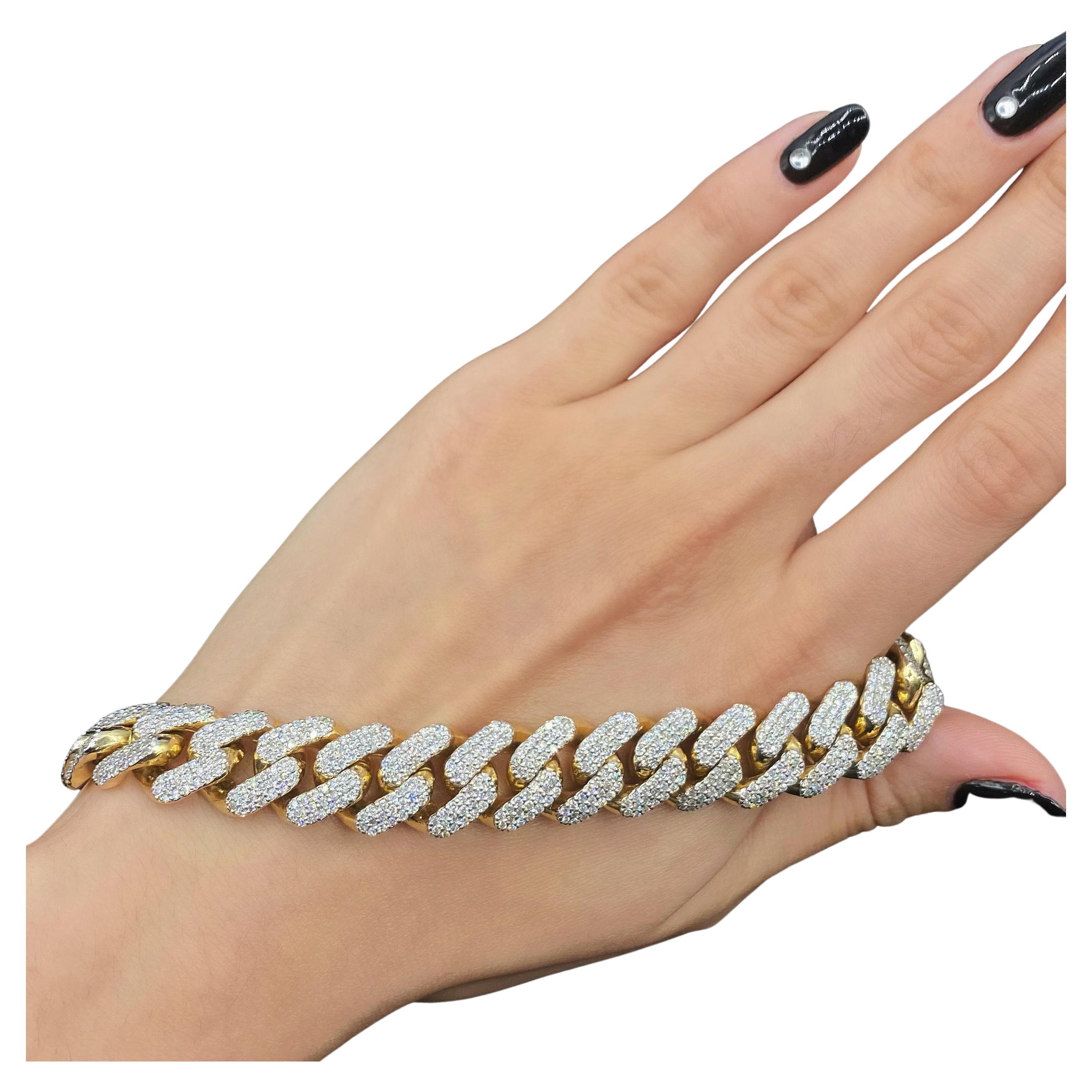 14k Yellow Gold Fashion Cuban Link Diamond Bracelet For Sale at 1stDibs ...