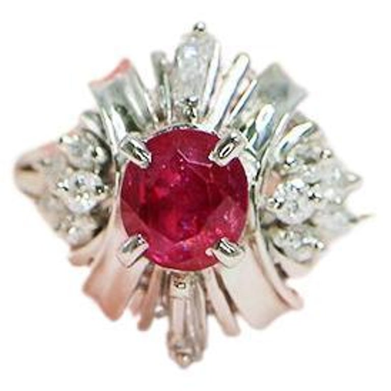 IGI PT900 1.10 Ct Burma Ruby Diamond Antique Art Deco Style Engagement Ring For Sale at 1stDibs