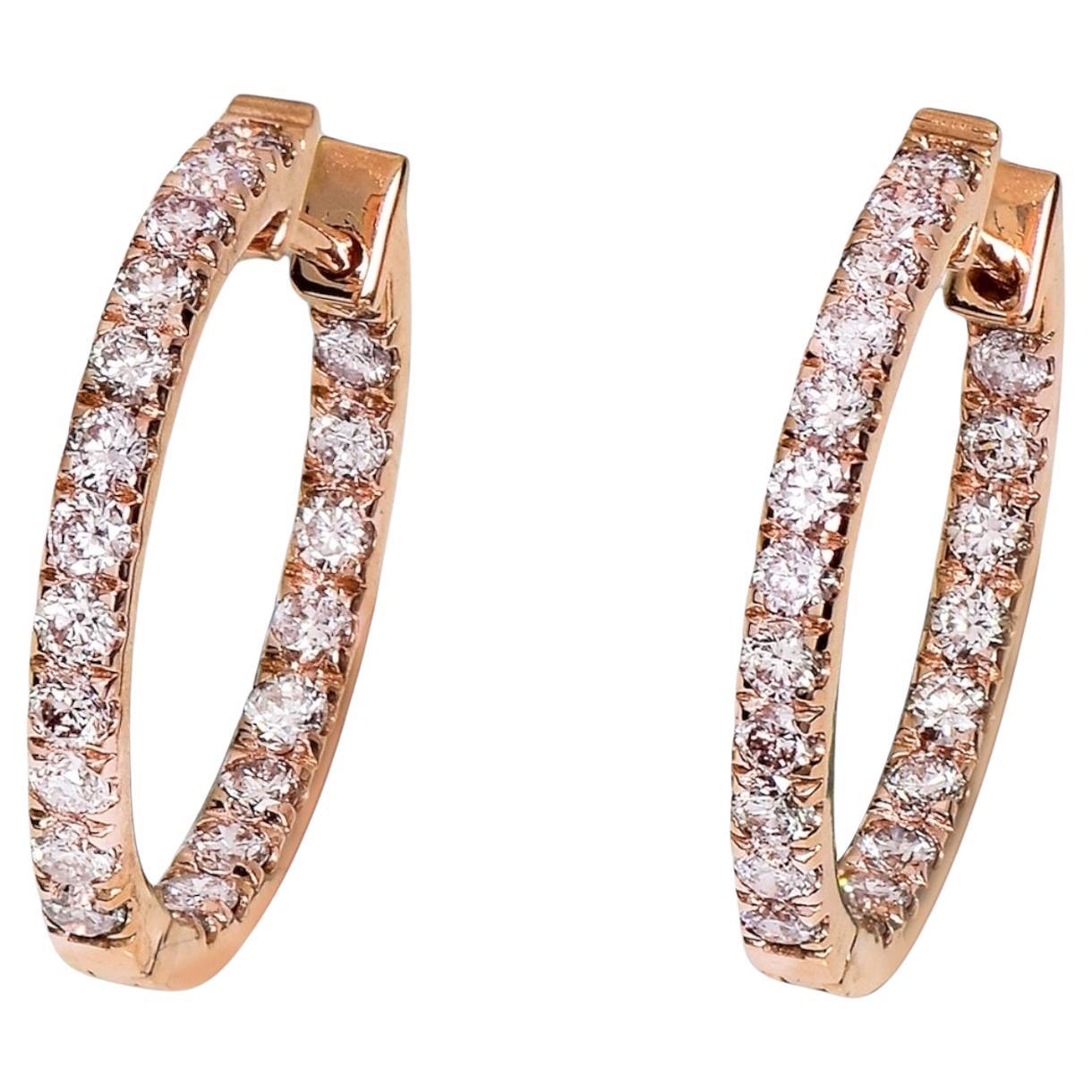 IGI 14K 0.98 ct Natural Pink Diamonds Hoop Earrings For Sale at 1stDibs