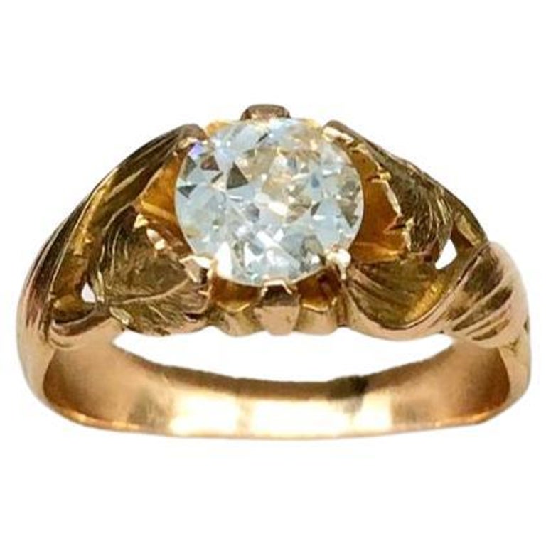 Antique Old Mine Cut Diamond Russian Gold Solitaire Ring For Sale at ...