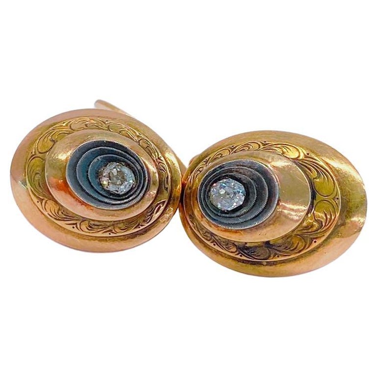 Antique 14k Gold Old Mine Cut Diamond Cufflinks For Sale at 1stDibs