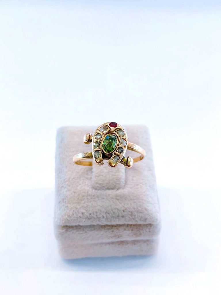 Antique 14K Russian Demantoid Hourse Shoe Ring For Sale at 1stDibs