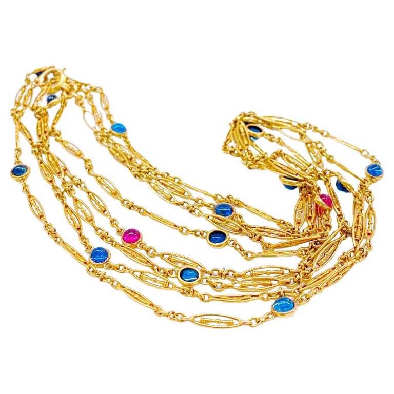 Antique Astro Hungarian Empire Sapphire And Ruby Gold Chain Necklace ...