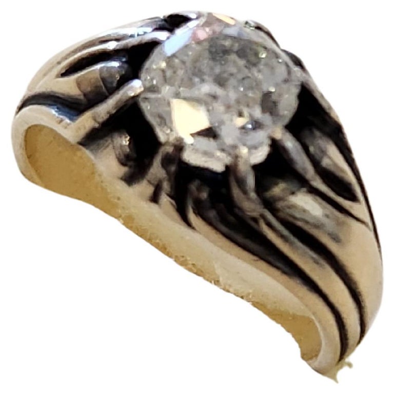 Antique Old Mine Cut Diamond Russian Gold Solitaire Ring For Sale at ...