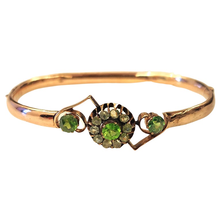 Antique 14k Gold Russian Demantoid Bangle Bracelet For Sale at 1stDibs