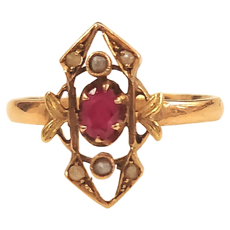Antique 14k Gold Russian Ruby Ring For Sale at 1stDibs