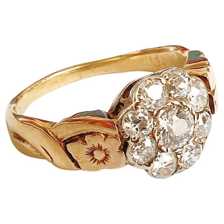 Antique Old Mine Cut Diamond Russian Gold Ring For Sale at 1stDibs
