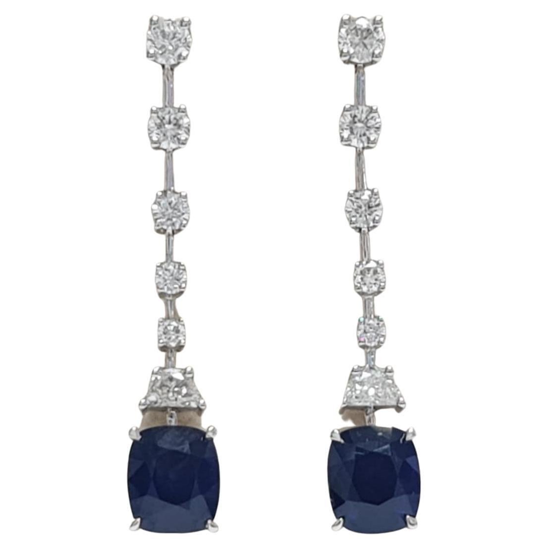 Tendril Drop Post Earrings with Diamond and Royal Blue Sapphires in ...