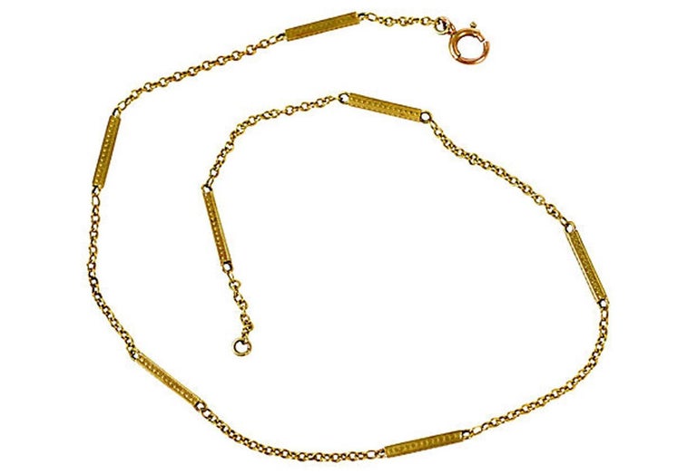 Retro Solid 14K Yellow Gold Watch Chain For Sale at 1stDibs