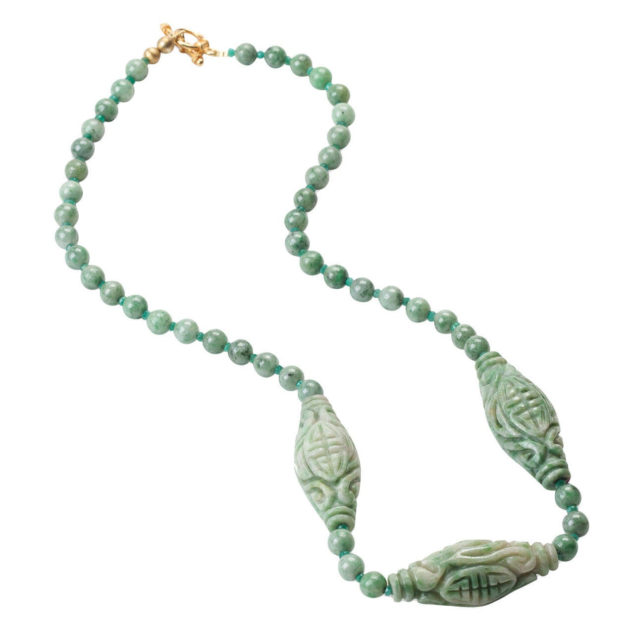 Carved Jade Barrel Necklace at 1stDibs
