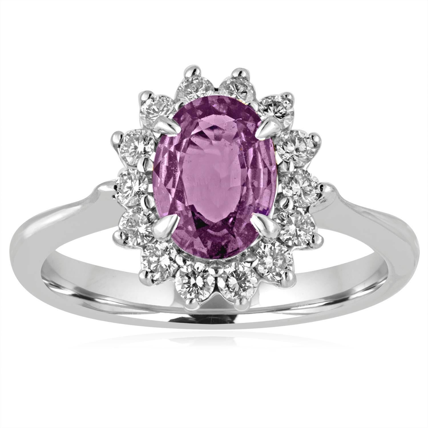 Certified No Heat 1.32 Carats Oval Violet Sapphire Diamond Ring at 1stDibs