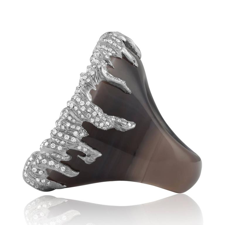 "Ice Melt" One Piece Solid Agate and 3.00 Carats Diamond Platinum Ring ...