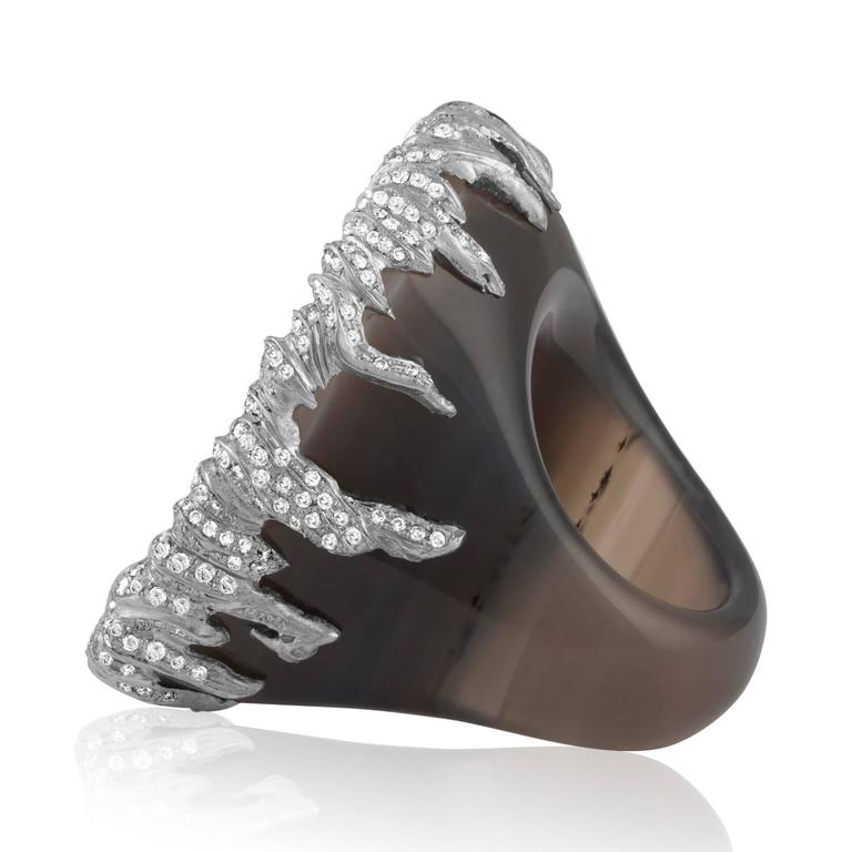 "Ice Melt" One Piece Solid Agate and 3.00 Carats Diamond Platinum Ring ...