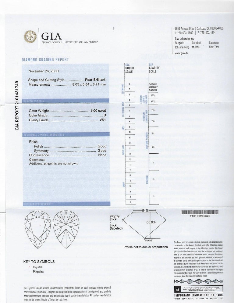 Fred of Paris GIA Certified 1.00 Carat D VS1 Diamond Platinum Lovelight ...