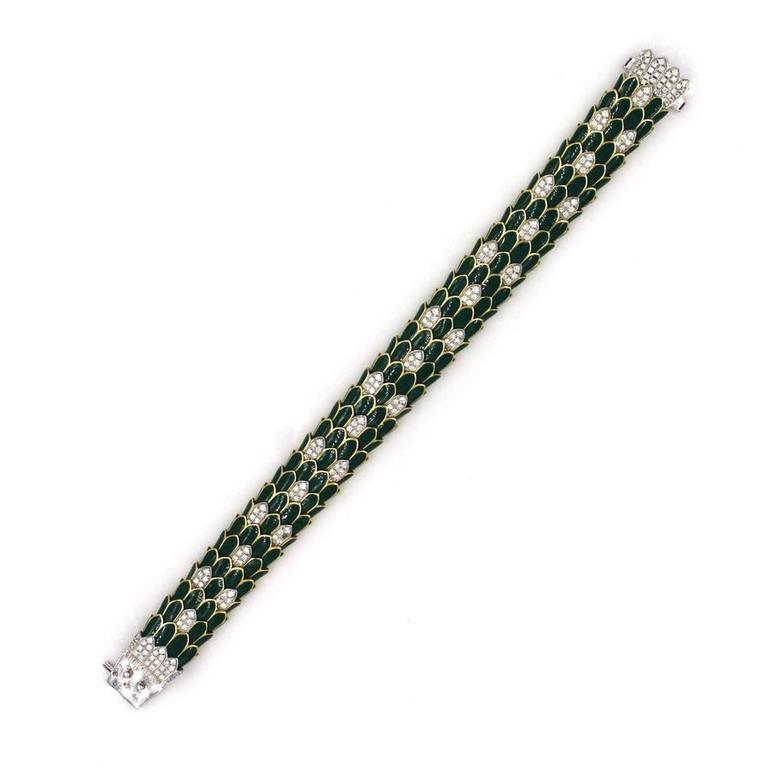 Roberto Coin Green Enamel Diamond Gold Snake Bracelet at 1stDibs ...