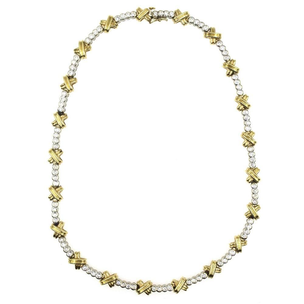 Diamond Two-Tone 14 Karat Gold XO Necklace at 1stDibs | xo gold necklace