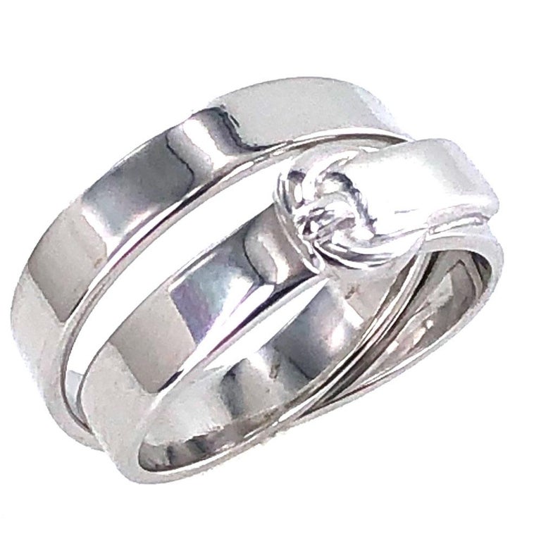 Hermès Double Buckle 18 Karat White Gold Buckle Ring at 1stDibs