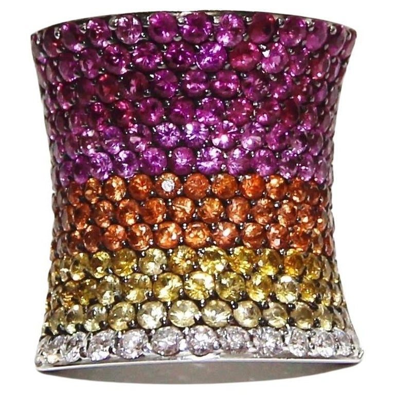 Stefan Hafner Multi Color Sapphire and Diamond Ring For Sale at 1stDibs