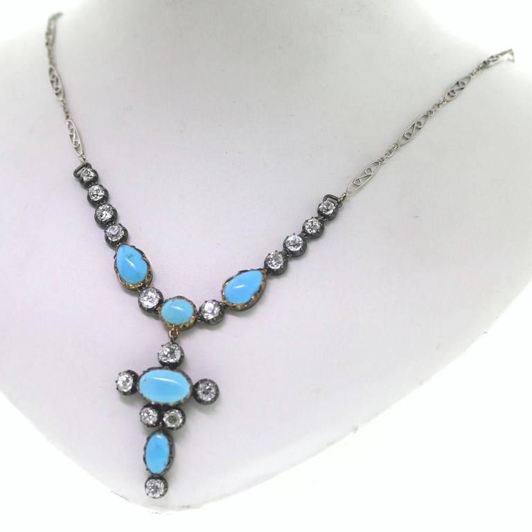 Victorian turquoise Diamond gold Necklace at 1stDibs