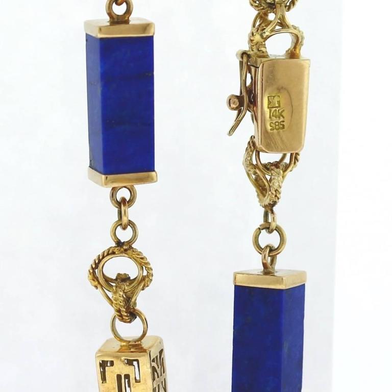 Lapis Yellow Gold Rectangular Link Necklace at 1stDibs
