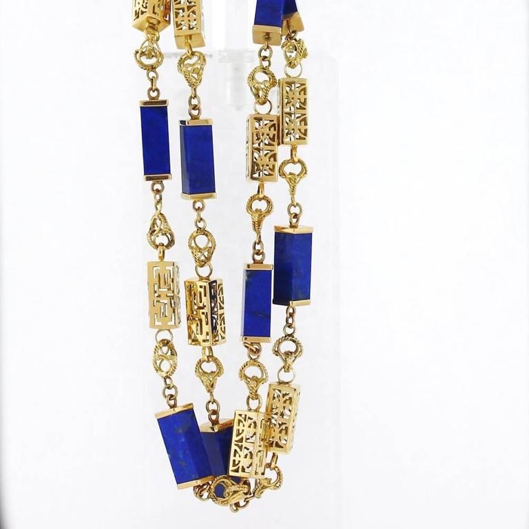 Lapis Yellow Gold Rectangular Link Necklace at 1stDibs