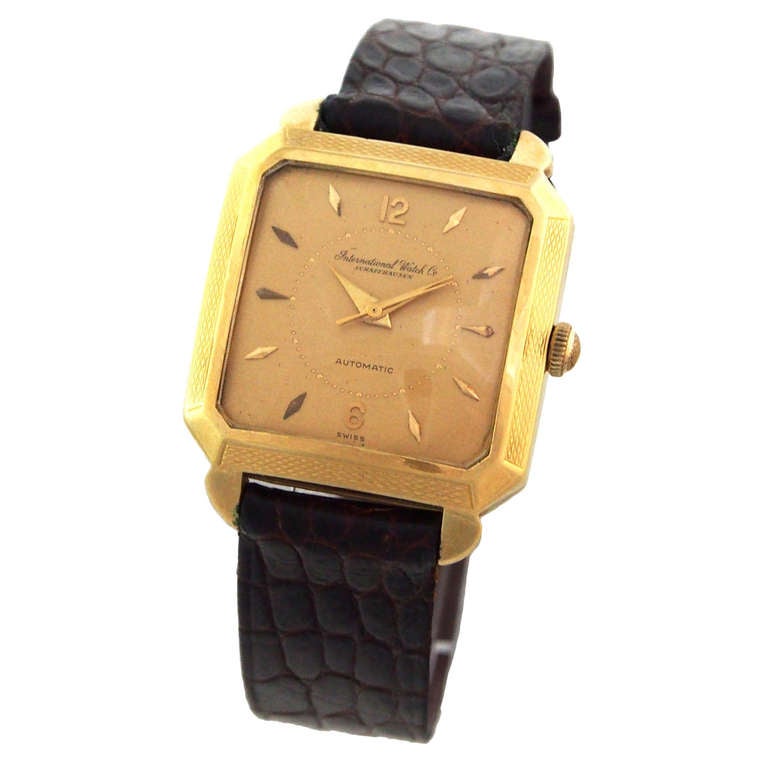 IWC Yellow Gold Square Automatic Wristwatch with Engine-Turned Bezel ...