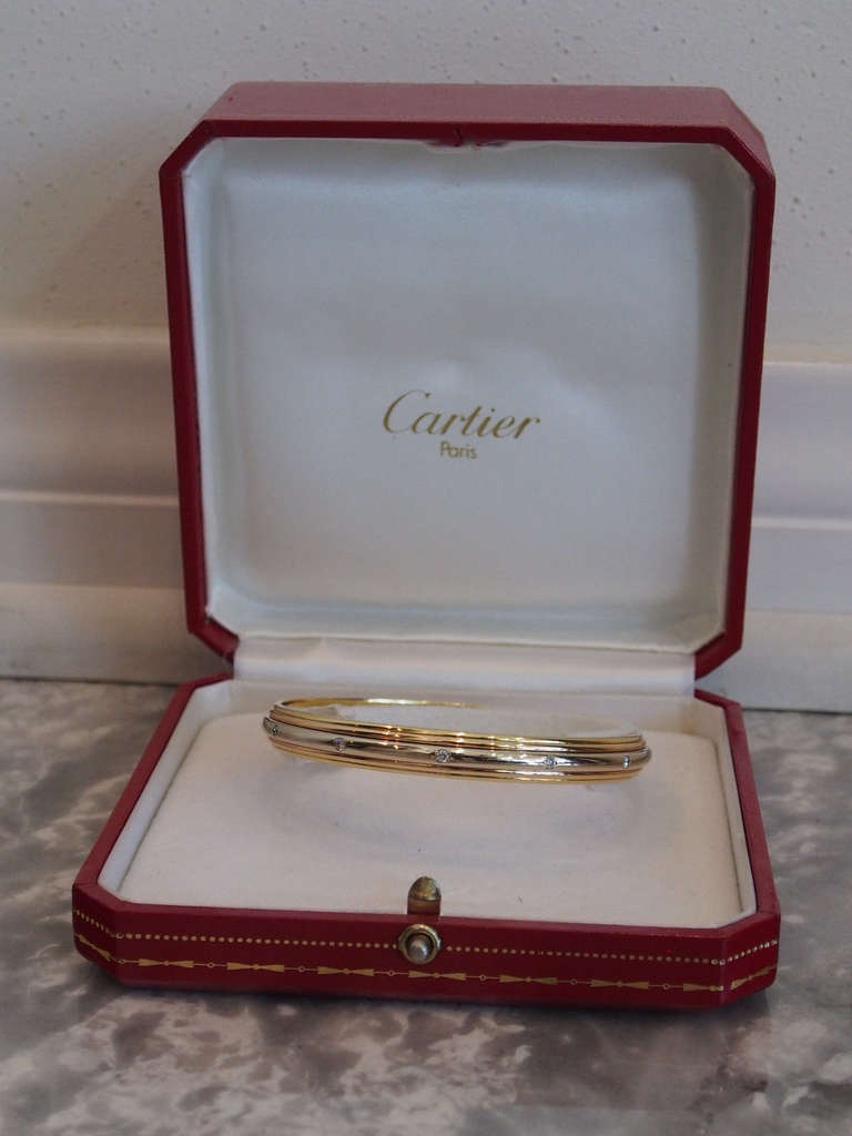 CARTIER --- Tri-Colored 18K Gold and Diamond Bangle Bracelet w/ Box at ...