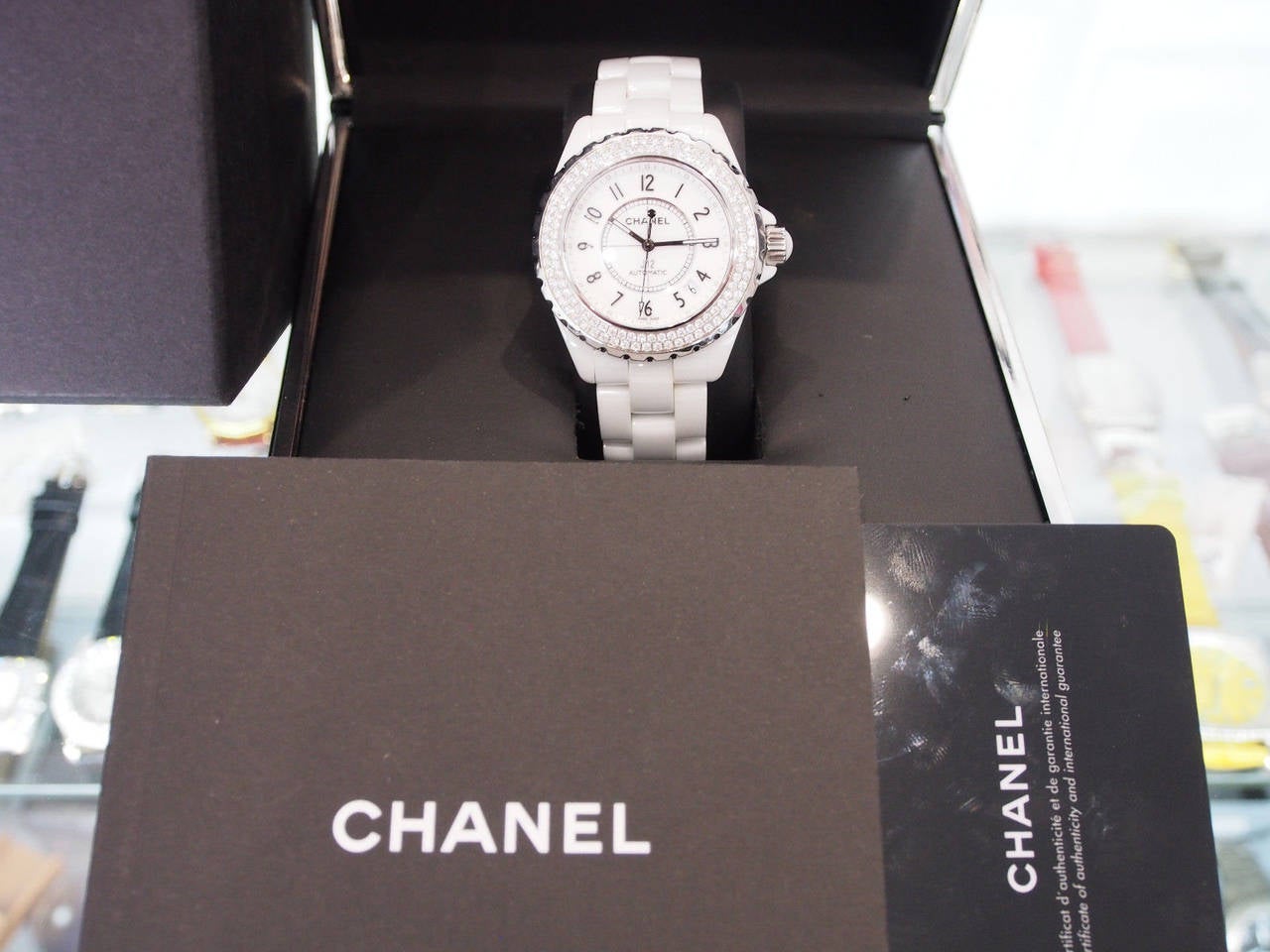 Chanel Lady's White Ceramic J12 Automatic Wristwatch with Diamond Bezel ...