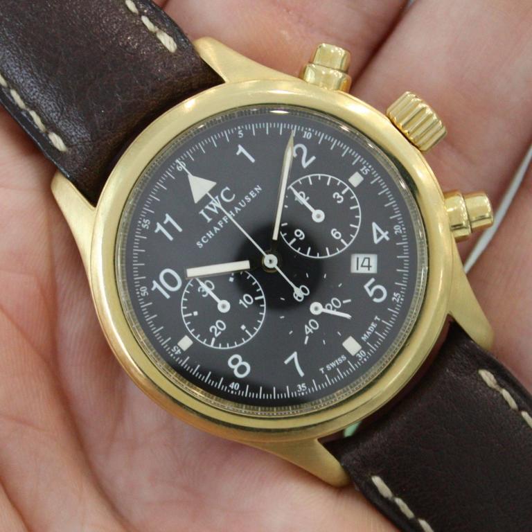 IWC Yellow Gold Pilot's Flieger Chronograph Mecaquartz Wristwatch at ...