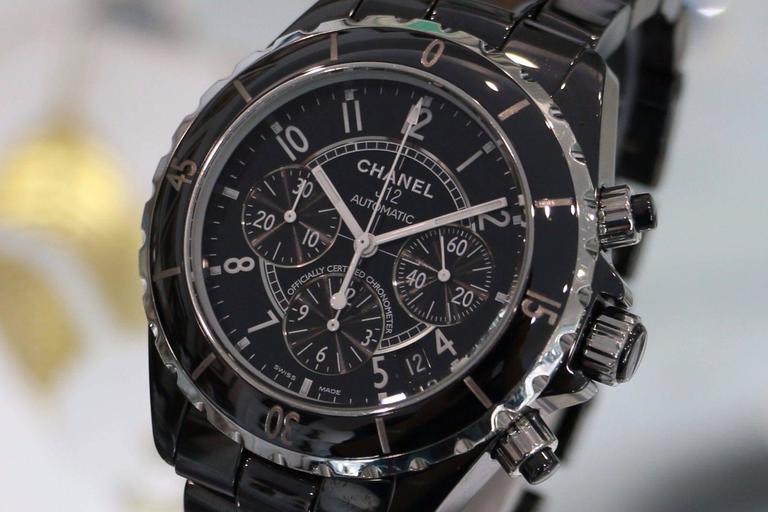 Chanel Black Ceramic J12 Chronograph Automatic Wristwatch at 1stDibs