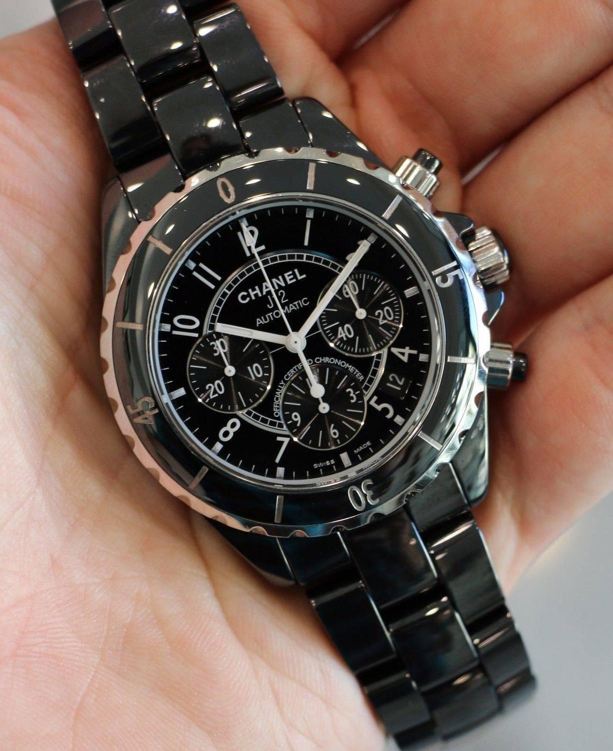 Chanel Black Ceramic J12 Chronograph Automatic Wristwatch For Sale at ...