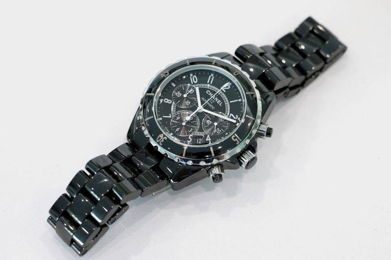 Chanel Black Ceramic J12 Chronograph Automatic Wristwatch at 1stDibs