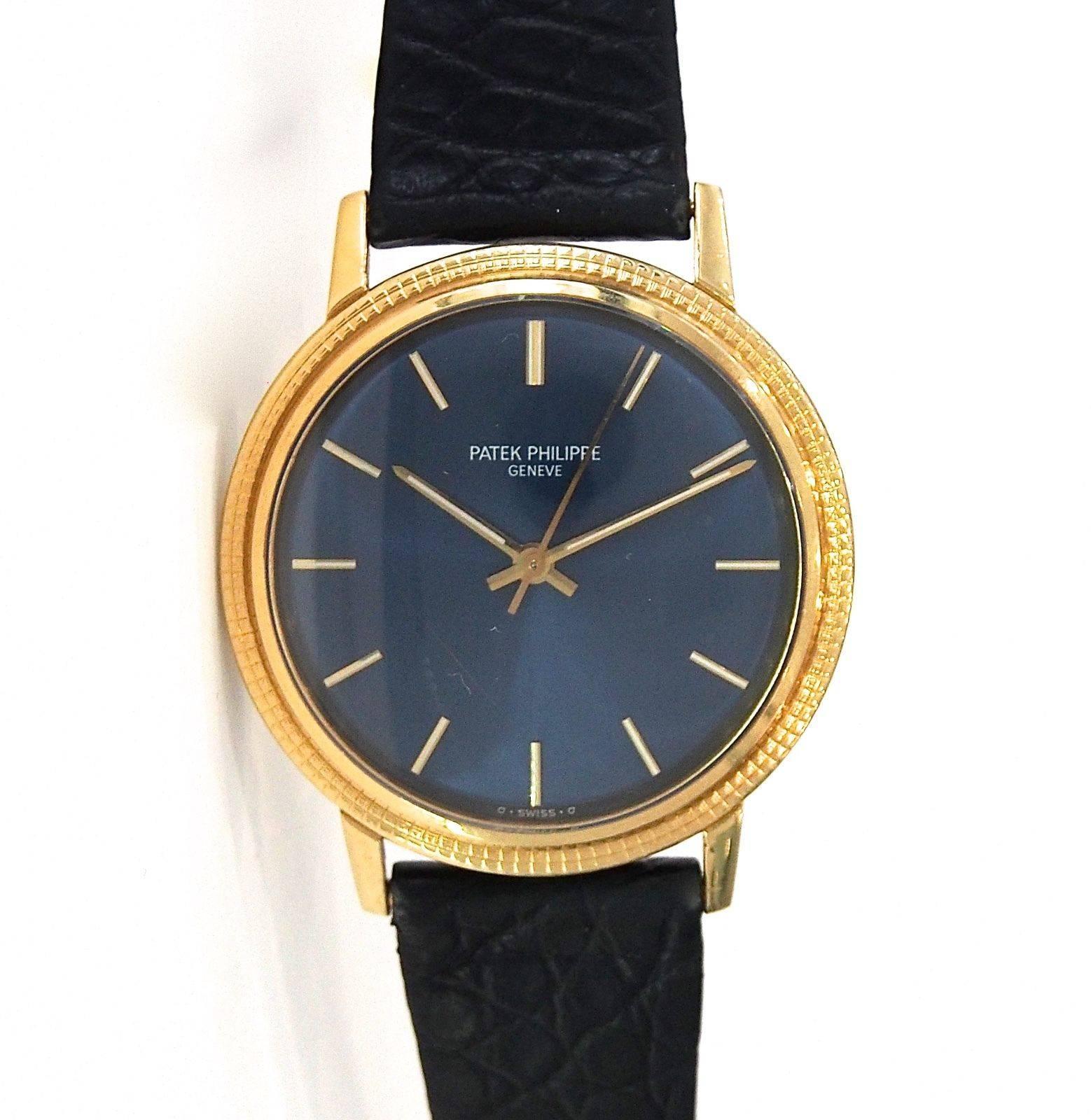 Patek Philippe Yellow Gold Blue Dial Calatrava Automatic Wristwatch Ref ...