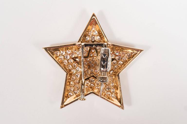 Van Cleef and Arpels Two Diamond Gold Star Design Clip Brooches at ...