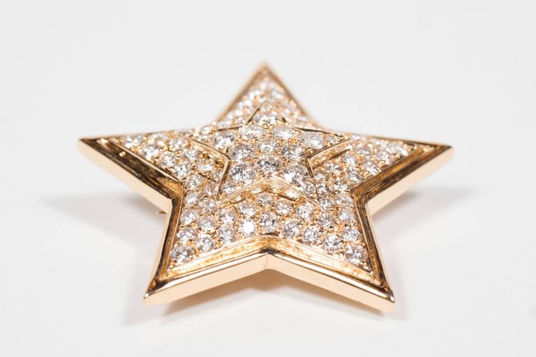 Van Cleef and Arpels Two Diamond Gold Star Design Clip Brooches at ...