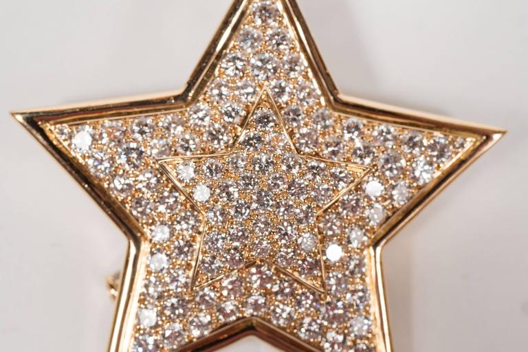 Van Cleef and Arpels Two Diamond Gold Star Design Clip Brooches at ...