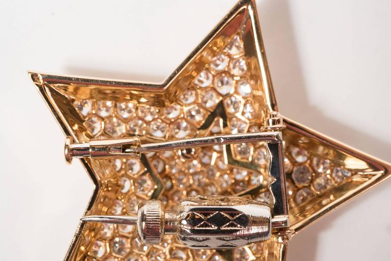 Van Cleef and Arpels Two Diamond Gold Star Design Clip Brooches at ...