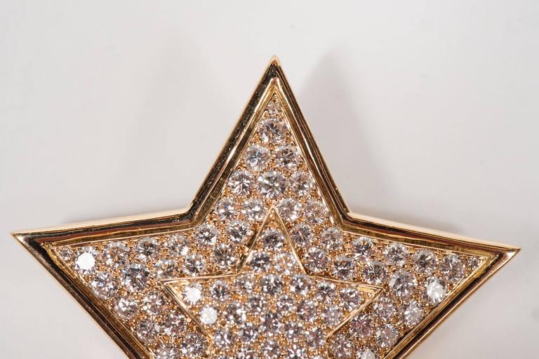 Van Cleef and Arpels Two Diamond Gold Star Design Clip Brooches at ...