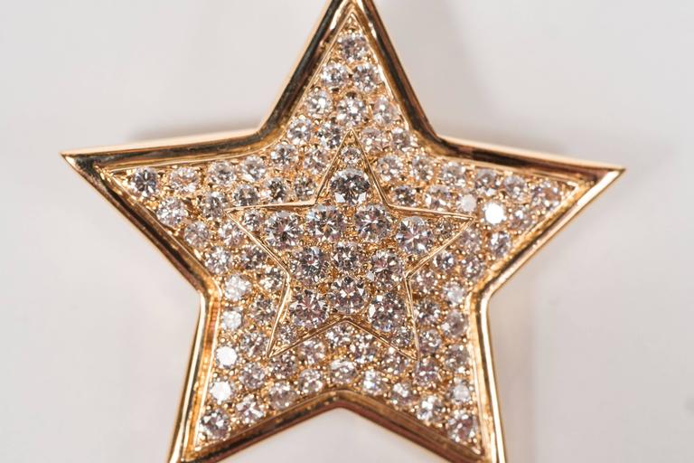 Van Cleef and Arpels Two Diamond Gold Star Design Clip Brooches at ...