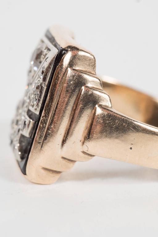 Art Deco Skyscraper Style Black Onyx Diamond Gold Monogram J F Ring at ...