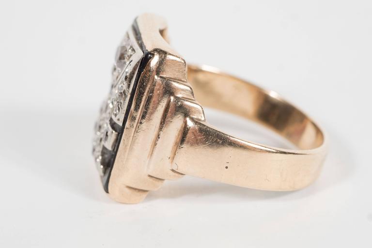 Art Deco Skyscraper Style Black Onyx Diamond Gold Monogram J F Ring at ...