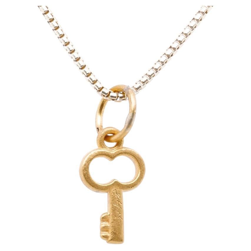 Miniature Key Charm Pendant Necklace, 24kt Solid Gold For Sale at 1stDibs