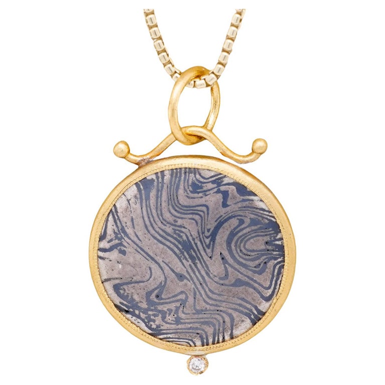 Traditional Black Enameled Savat, Charm Pendant Necklace w/ Diamond ...
