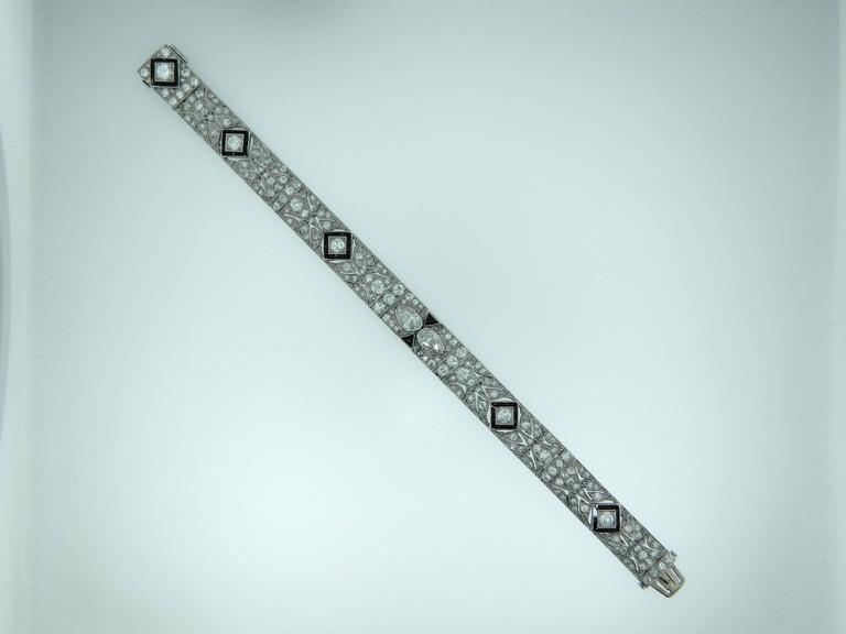 1920s Art Deco Diamond Buff Top Onyx and Platinum Bracelet For Sale at ...
