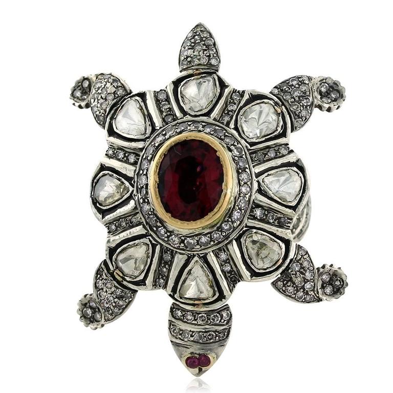 Rose Cut Diamond Tourmaline Gold Turtle Ring For Sale at 1stDibs | 14k ...
