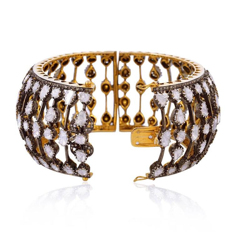 Stunning Rose Cut Diamond Cuff Made In 18k Yellow Gold and Silver For ...