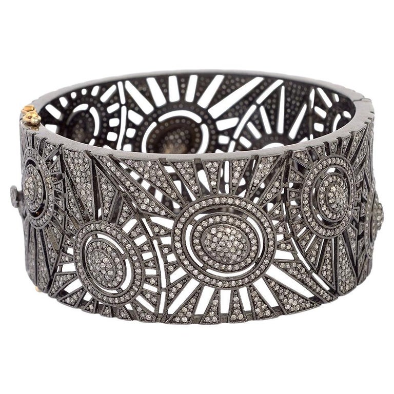 Sun Burst Bracelet With Pave Diamonds Made in Gold and Silver For Sale ...
