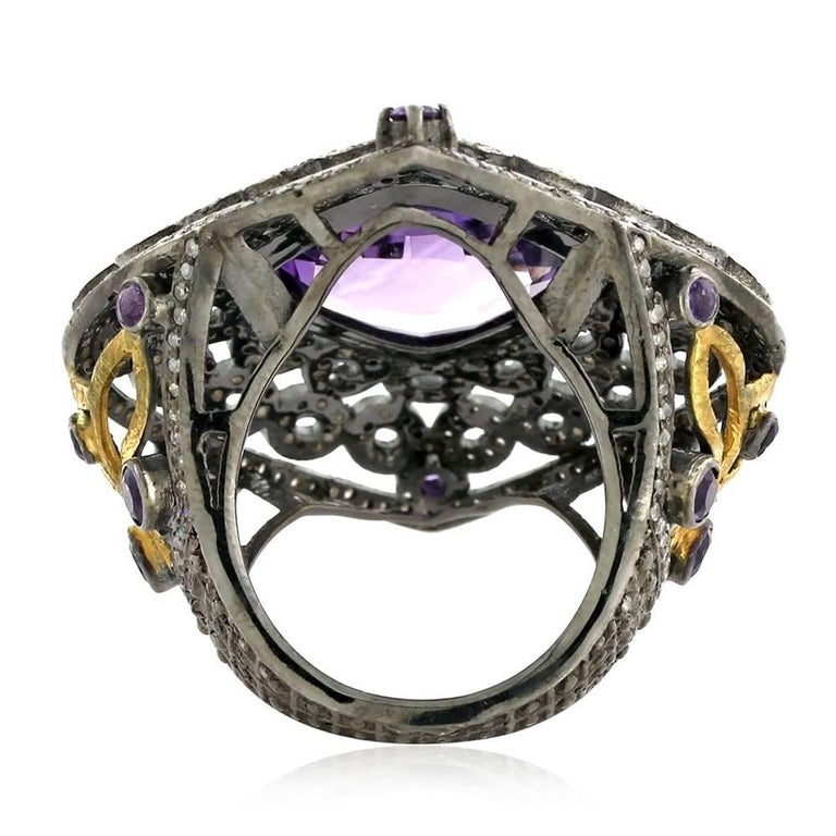 Checkered Amethyst Ring with Diamonds For Sale at 1stDibs