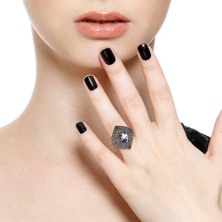 Checkered Amethyst Ring with Diamonds For Sale at 1stDibs