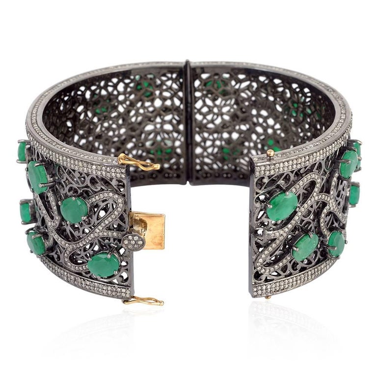 Broad Emerald and Diamond Cuff at 1stDibs | broad and diamond